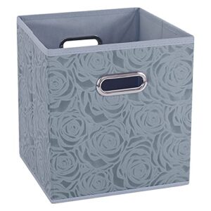 Lucky Monet 3 Pack Rose Pattern Storage Cubes Foldable Fabric Storage Bin Set with Handles Collapsible Storage Box Basket Closet Organizer Drawer (11"×11", Gray)