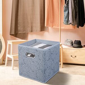 Lucky Monet 3 Pack Rose Pattern Storage Cubes Foldable Fabric Storage Bin Set with Handles Collapsible Storage Box Basket Closet Organizer Drawer (11"×11", Gray)