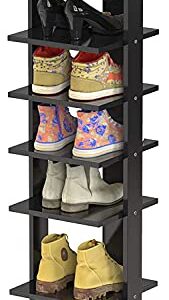 Squareful 7-Tier Wooden Shoe Rack, Modern Vertical Shoe Organizer, Multifunctional Shoe Tower Storage Stand, Space Saving Shelves for entryway, Bedroom, Hallway (Black, Small)