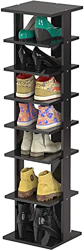 Squareful 7-Tier Wooden Shoe Rack, Modern Vertical Shoe Organizer, Multifunctional Shoe Tower Storage Stand, Space Saving Shelves for entryway, Bedroom, Hallway (Black, Small)