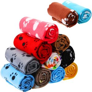 12 pieces puppy blankets fleece pet dog blankets warm paw print dogs cat blanket bed cover for dogs cats cushion sleep pet mat pad kitten soft warm blanket for small animals (28 x 24 inches)