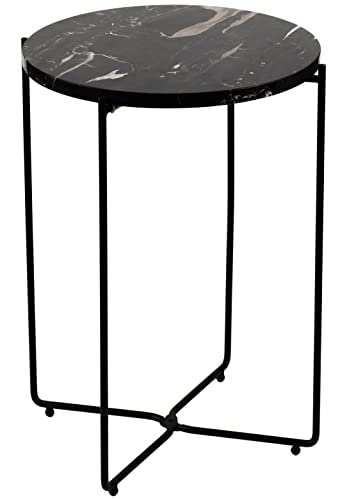 Metal Round Side End Table with Real Natural Marble Top, Modern Lightweiht Bedside Small Coffee Table for Living Room Bedroom Small Space Black…