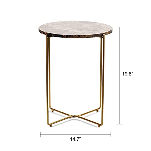 Metal Round Side End Table with Real Natural Marble Top, Modern Lightweiht Bedside Small Coffee Table for Living Room Bedroom Small Space Black…