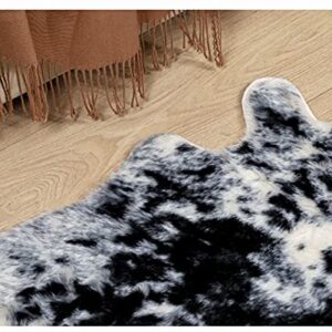 Cow Print Rug Faux Fur Rug Hide Area Rug ,2ft X 3ft, Carpet Faux Cow Skin Fur Animal Print Rugs for Home Office Living Room, Bedroom, Black and White