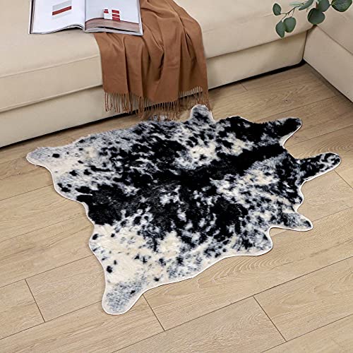 Cow Print Rug Faux Fur Rug Hide Area Rug ,2ft X 3ft, Carpet Faux Cow Skin Fur Animal Print Rugs for Home Office Living Room, Bedroom, Black and White