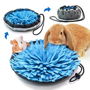 rabbit foraging mat, interactive feed game for boredom, small pet puzzle toy, ovmkov 9.44" x 9.44" polar fleece snuffle pad bed nosework feeding mat for bunny hamster guinea pigs ferrets chinchillas