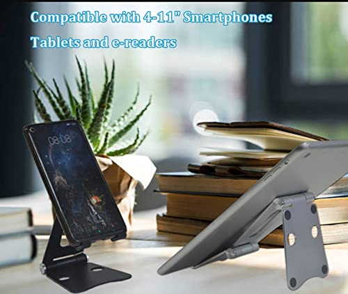 PJYU Foldable Cell Phone Stand, Adjustable Phone Stand Aluminum Alloy Mobile Phone Holder Compatible with All Phones, Tablets and E-Reader Under 11"