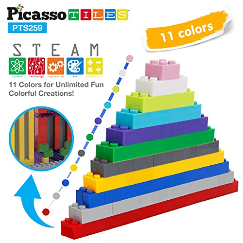 PicassoTiles 259 Piece Magnetic Brick Tile + Building Block Combo STEM Toy Set Compatible with Other Magnet Tiles Educational Toys for Children Ages 3 Years +