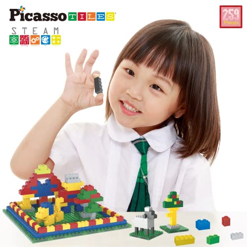 PicassoTiles 259 Piece Magnetic Brick Tile + Building Block Combo STEM Toy Set Compatible with Other Magnet Tiles Educational Toys for Children Ages 3 Years +