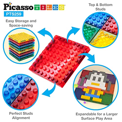 PicassoTiles 259 Piece Magnetic Brick Tile + Building Block Combo STEM Toy Set Compatible with Other Magnet Tiles Educational Toys for Children Ages 3 Years +