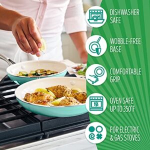 GreenLife Artisan Healthy Ceramic Nonstick, 8" and 10" Frying Pan Skillet Set, Stainless Steel Handle, PFAS-Free, Dishwasher Safe, Oven Safe, Turquoise