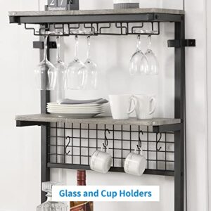 O&K FURNITURE Freestanding Wine Bar Cabinet with Glass Holder, Wine Rack Free Standing Floor, Multifunctinal Wine Cabinet Bar Furniture for Kitchen Dining Room (Gray Finsih)