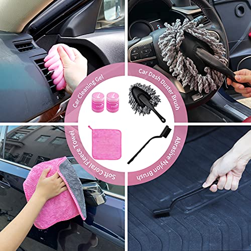 Vioview Pink Car Cleaning Kit, 14Pcs Car Interior Detailing Kit with High Power Handheld Vacuum, Cleaning Gel, Detailing Brush Set, Windshield Cleaner, Complete Car Cleaning Supplies for Deep Cleaning