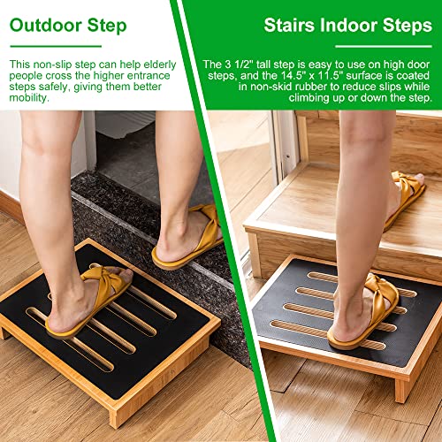 StrongTek One Step Stool for Adults with Non-Slip Rubber Stepping Surface, Portable Single Wooden Riser, 440 lb. Load Capacity for Kitchen, Bathroom, or Bedside, Kid and Senior Support (Natural)