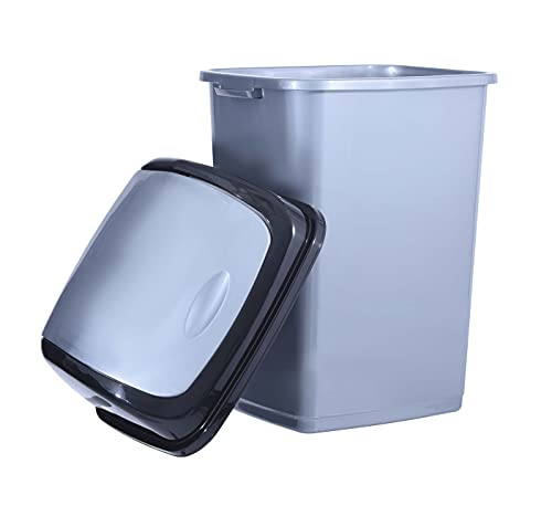 Superio Large 13 Gallon Trash Can with Swing Top Lid, Waste Bin for Kitchen, Garage, Indoor/ Outdoor Trash Can, 52 Qt,(2 Pack) (Grey/Black)