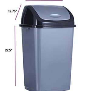 Superio Large 13 Gallon Trash Can with Swing Top Lid, Waste Bin for Kitchen, Garage, Indoor/ Outdoor Trash Can, 52 Qt,(2 Pack) (Grey/Black)