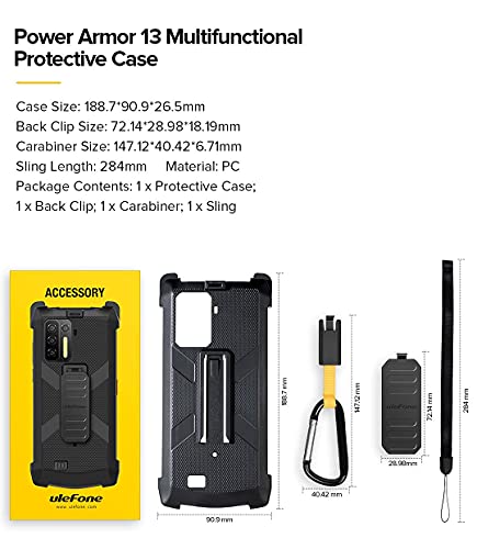 Ulefone Armor 13 Original TPU Black Case, Multifunctional Protective Case Armor 13 with Back Clip Carabine