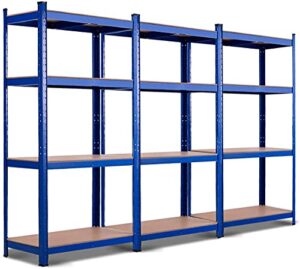 ergomaster storage shelves metal garage shelving unit 4-shelf adjustable heavy duty boltless organizer rack for home warehouse pantry office 96" w x 16" d x 63" h（blue,3pack）