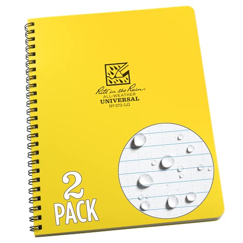 Rite in the Rain Weatherproof Side Spiral Notebook, 6.625" x 8.5", Yellow Cover, Universal Pattern, 2 Pack (No. 373-LGL2)