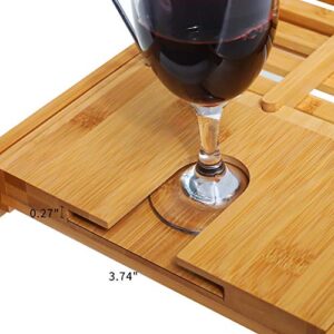 SANPON Bamboo Bathtub Tray Expandable Bath Tray for Tub with Book Stand Bathtub Caddy Tray with Wine Holder Bath Table 27.5" to 41" Long Original Color