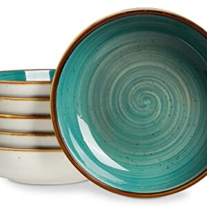 ONEMORE Porcelain Salad Pasta Bowls 30 Ounce, Set of 6 Ceramic Salad Dinner plates Bowls, Shallow & Wide Serving Bowls for Soup, Dessert, Pizza. Microwave & Dishwasher Safe Kitchen Dinnerware, Teal