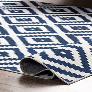 nuLOOM Kellee Machine Washable Modern Diamonds Area Rug, 4' x 6', Blue