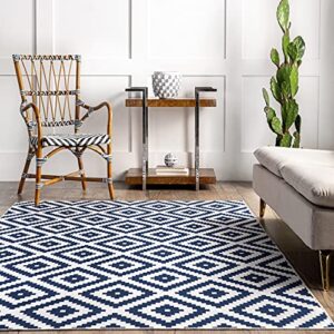 nuLOOM Kellee Machine Washable Modern Diamonds Area Rug, 4' x 6', Blue