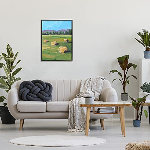 Stupell Industries Open Country Farmland Landscape Yellow Hay Bails, Designed by Allayn Stevens Black Framed Wall Art, 24 x 30, Green