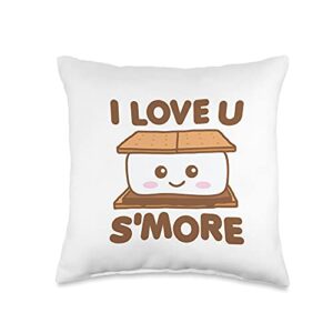 cute kawaii s'more tees i love you smore funny camping s'more pun dark throw pillow, 16x16, multicolor