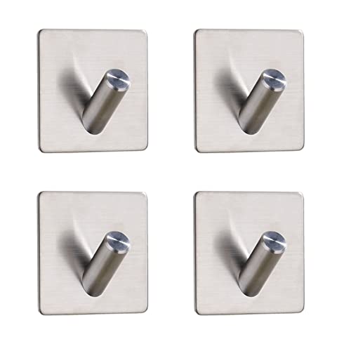 Hindfen Hooks Heavy Duty Adhesive Hooks Towel Hook Waterproof Stainless Steel Hooks for Bathroom Kitchen Bedroom (Silver2)