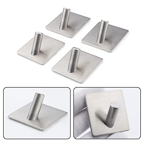 Hindfen Hooks Heavy Duty Adhesive Hooks Towel Hook Waterproof Stainless Steel Hooks for Bathroom Kitchen Bedroom (Silver2)