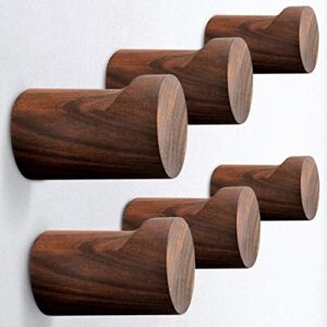 cocoya natural wood wall hooks, 6pack minimalist hat hanger easy install wall mount wooden peg knob walnut cute simple modern small room decor, for hanging coat towel cap bag purses jacket backpack