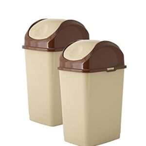 Superio 4.5 Gallon (2 Pack) Trash Can with Swing Top Lid, Waste Bin for Home, Kitchen, Office, Bedroom, Bathroom- 18 Qt (Beige/Brown)