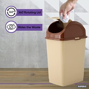 Superio 4.5 Gallon (2 Pack) Trash Can with Swing Top Lid, Waste Bin for Home, Kitchen, Office, Bedroom, Bathroom- 18 Qt (Beige/Brown)