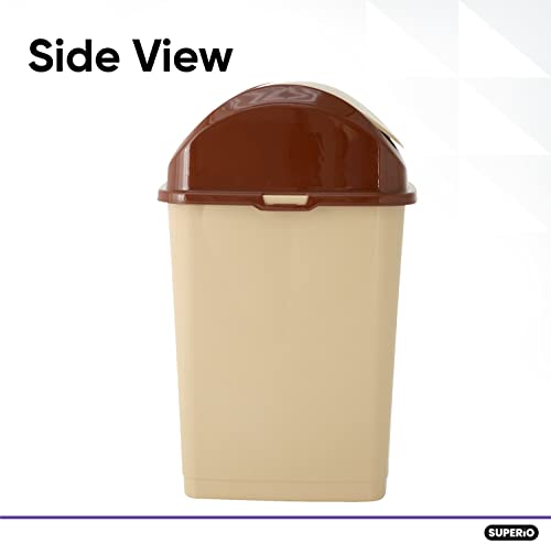 Superio 4.5 Gallon (2 Pack) Trash Can with Swing Top Lid, Waste Bin for Home, Kitchen, Office, Bedroom, Bathroom- 18 Qt (Beige/Brown)