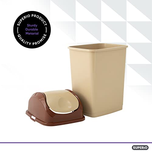 Superio 4.5 Gallon (2 Pack) Trash Can with Swing Top Lid, Waste Bin for Home, Kitchen, Office, Bedroom, Bathroom- 18 Qt (Beige/Brown)