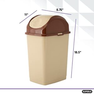 Superio 4.5 Gallon (2 Pack) Trash Can with Swing Top Lid, Waste Bin for Home, Kitchen, Office, Bedroom, Bathroom- 18 Qt (Beige/Brown)