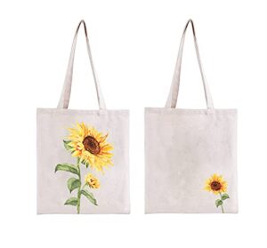 kazova boho sunflower cotton canvas bag tote bag handbag floral shopping bag women casual shoulder bags watercolor sunflower reusable grocery bags beach lunch travel cotton bag