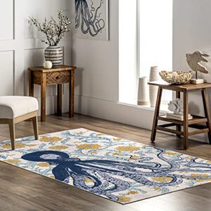 nuloom patricia machine washable octopus area rug, 4' x 6', blue