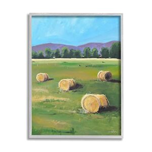 Stupell Industries Open Country Farmland Landscape Yellow Hay Bails, Designed by Allayn Stevens Gray Framed Wall Art, 11 x 14, Green