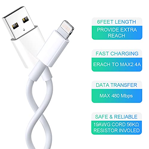 JAHMAI iPhone Charger, 5Pack 6ft Lightning Cable[Apple MFi Certified] Fast Charging High Speed Data Sync Phone Cord Compatible with iPhone 14 13 12 11 Pro Max XS MAX XR XS X 8 7 Plus 6S SE iPad Mini