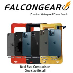 FalconGear Floating Waterproof Phone Pouch Universal Waterproof Phone Case with Zipper & Adjustable Lanyard Cellphone Dry Bag for iPhone 13/12/11 Pro Max XR Galaxy S22/21/20 Ultra (Orange-Red)