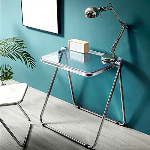 Byjccar Transparent Acrylic Folding Table Portable Small Desk Medieval Bedroom Computer Desk Sofa Side Table (Table, Transparent Desktop)