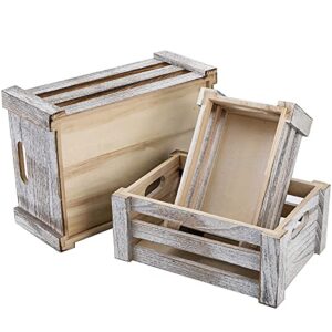 ZOOFOX Set of 3 Wooden Storage Crates, Nesting Storage Container with Handles, Decorative Farmhouse Wood Basket for Home, Rustic Bathroom Decor