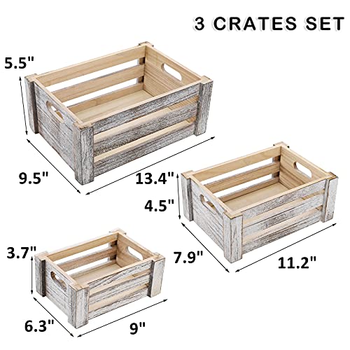 ZOOFOX Set of 3 Wooden Storage Crates, Nesting Storage Container with Handles, Decorative Farmhouse Wood Basket for Home, Rustic Bathroom Decor