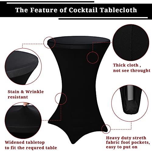 Pesonlook 6 Pack Cocktail Spandex Stretch Square Corners Tablecloth 32"x43" Black Fitted High Top Table, Cocktail Round Tablecloth Table Cover for Bar Wedding Cocktail Party Banquet Table(Black)