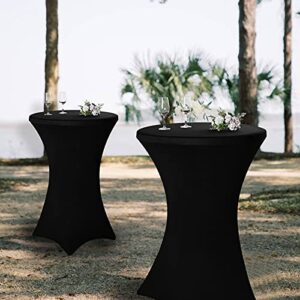 Pesonlook 6 Pack Cocktail Spandex Stretch Square Corners Tablecloth 32"x43" Black Fitted High Top Table, Cocktail Round Tablecloth Table Cover for Bar Wedding Cocktail Party Banquet Table(Black)