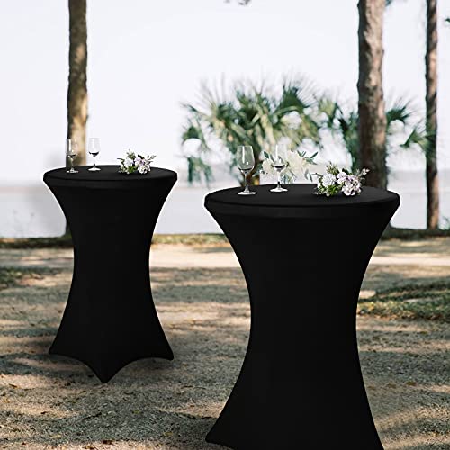 Pesonlook 6 Pack Cocktail Spandex Stretch Square Corners Tablecloth 32"x43" Black Fitted High Top Table, Cocktail Round Tablecloth Table Cover for Bar Wedding Cocktail Party Banquet Table(Black)