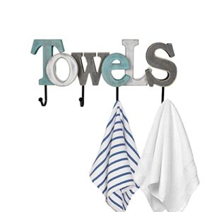 rustic wooden sign cutout letters with towels hanging rack wall mounted wood word towels sign towel hook for bathroom home wall decor (multi color towels)