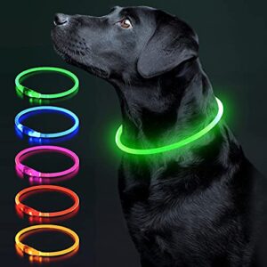 colaseeme led dog collar light up dog collars 1 count usb rechargeable tpu glow safety basic dog collars for large medium small dogs (green)